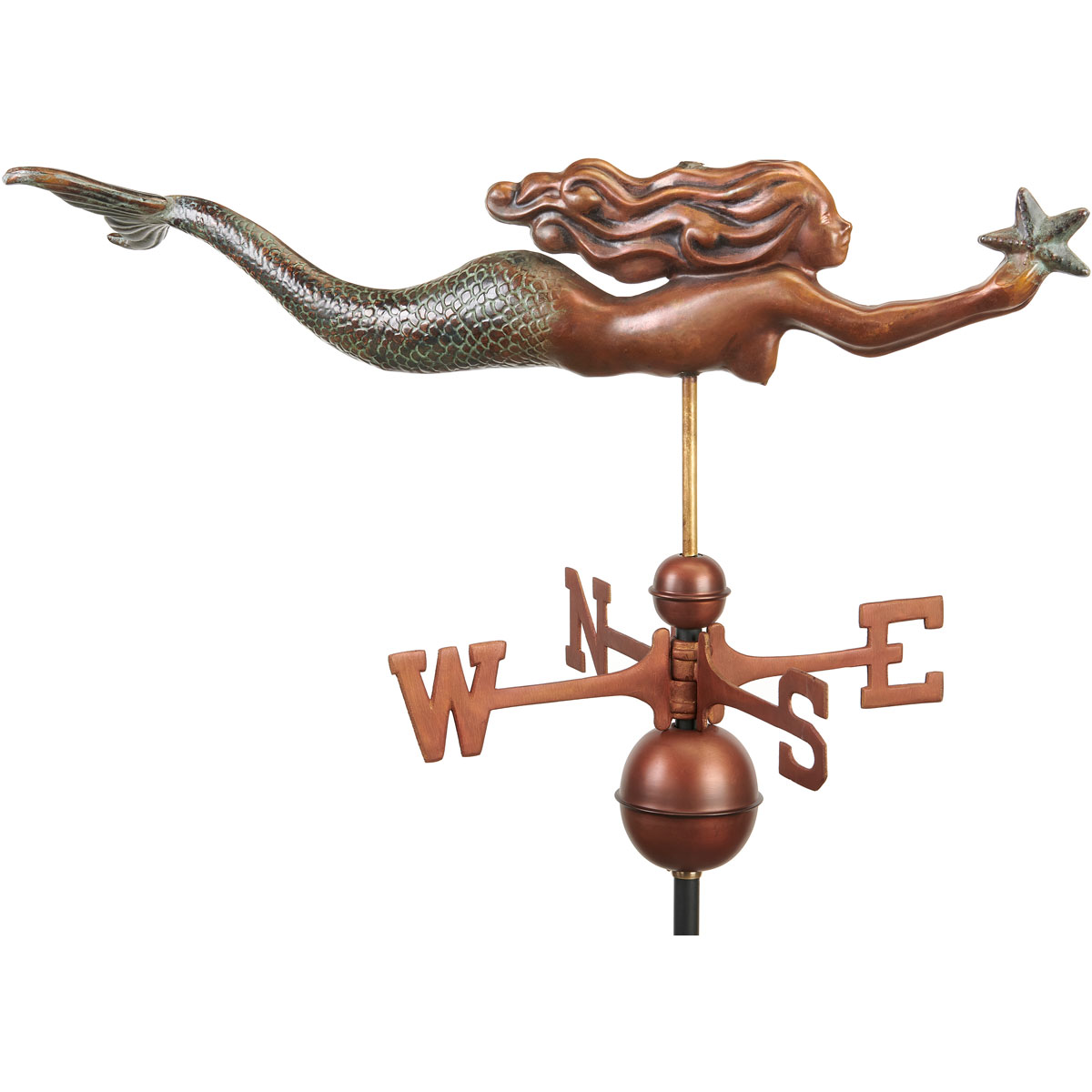 Mermaid with Starfish Weathervane - Pure Copper Hand Finished Multi ...
