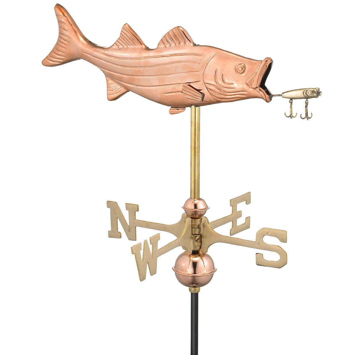 Bass with Lure Garden Weathervane - Pure Copper w/Garden Pole ...